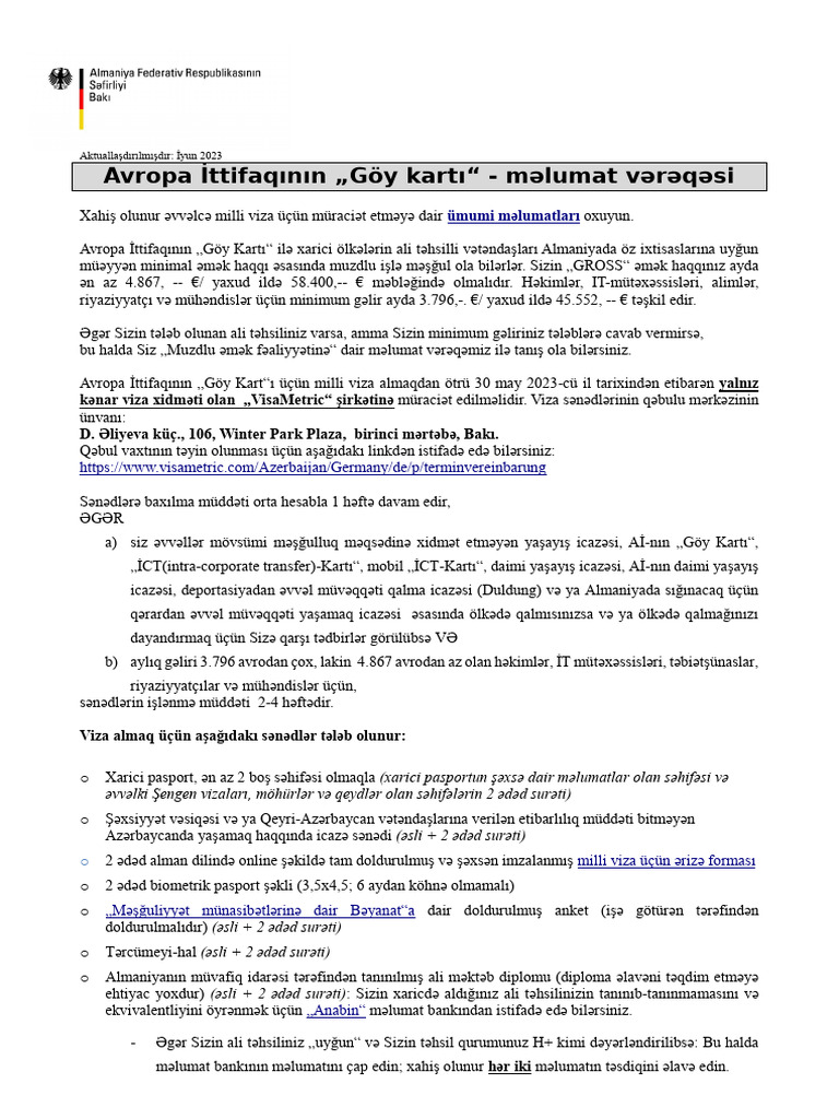 647899d87e595 M D Blaue Karte Aze Data | PDF