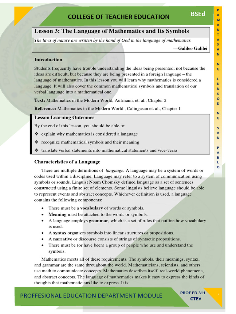 Understanding Mathematical Language | PDF | Mathematics | English Language