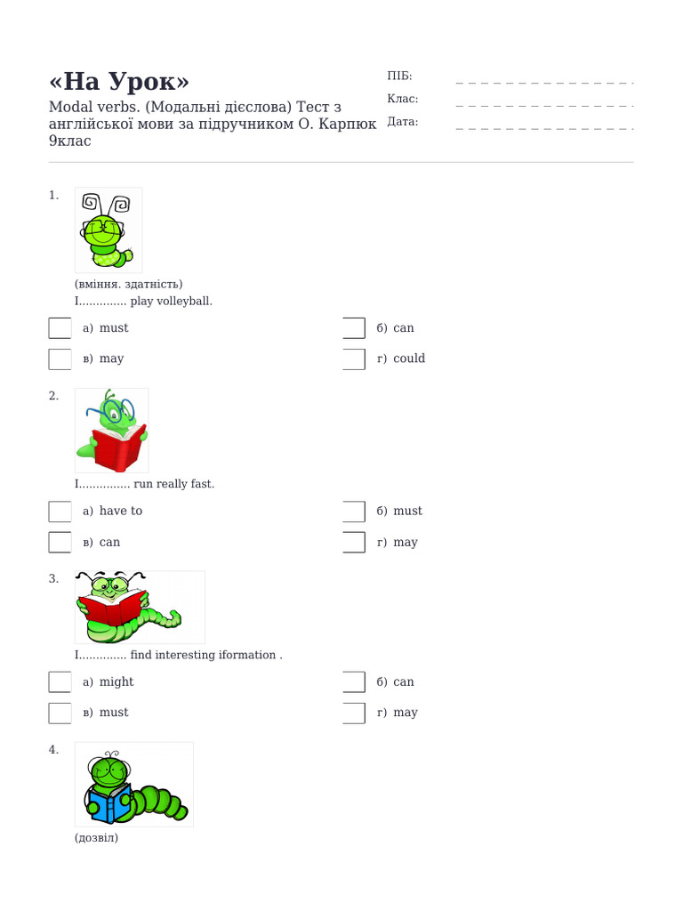 9th Grade English Modal Verbs Test | PDF | Linguistics | Linguistic ...