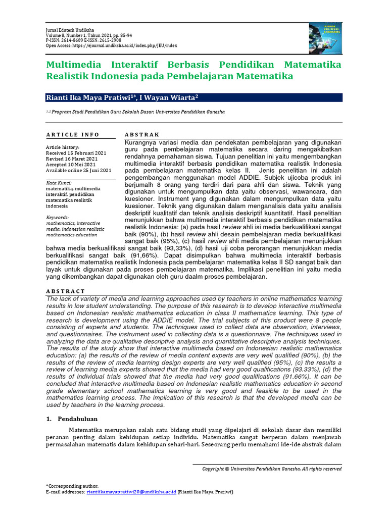 Multimedia Interaktif Berbasis Pendidikan Matematika Realistik Indonesia Pada Pembelajaran ...
