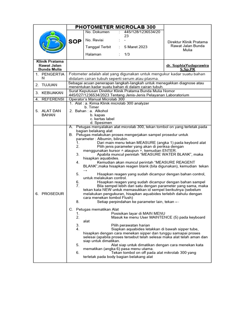Sop Photometer Microlab 300 | PDF