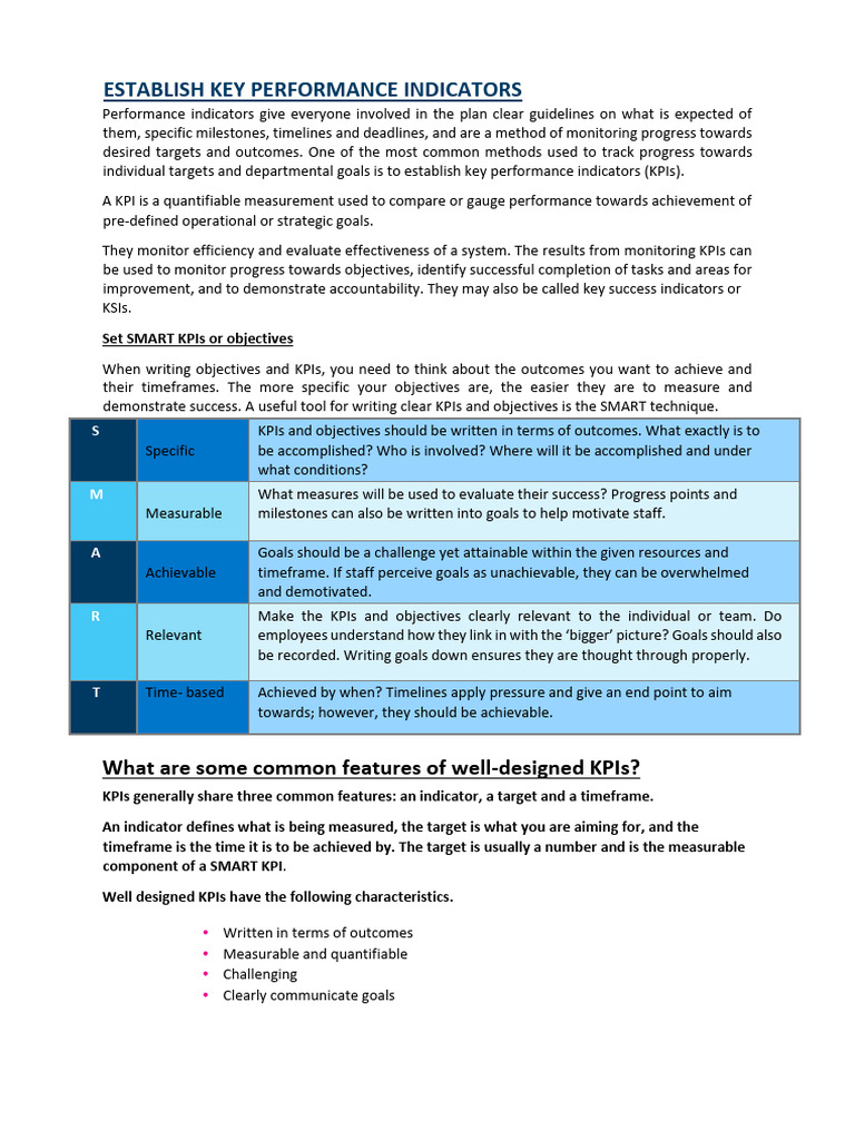 KPI Notes | PDF | Performance Indicator | Goal