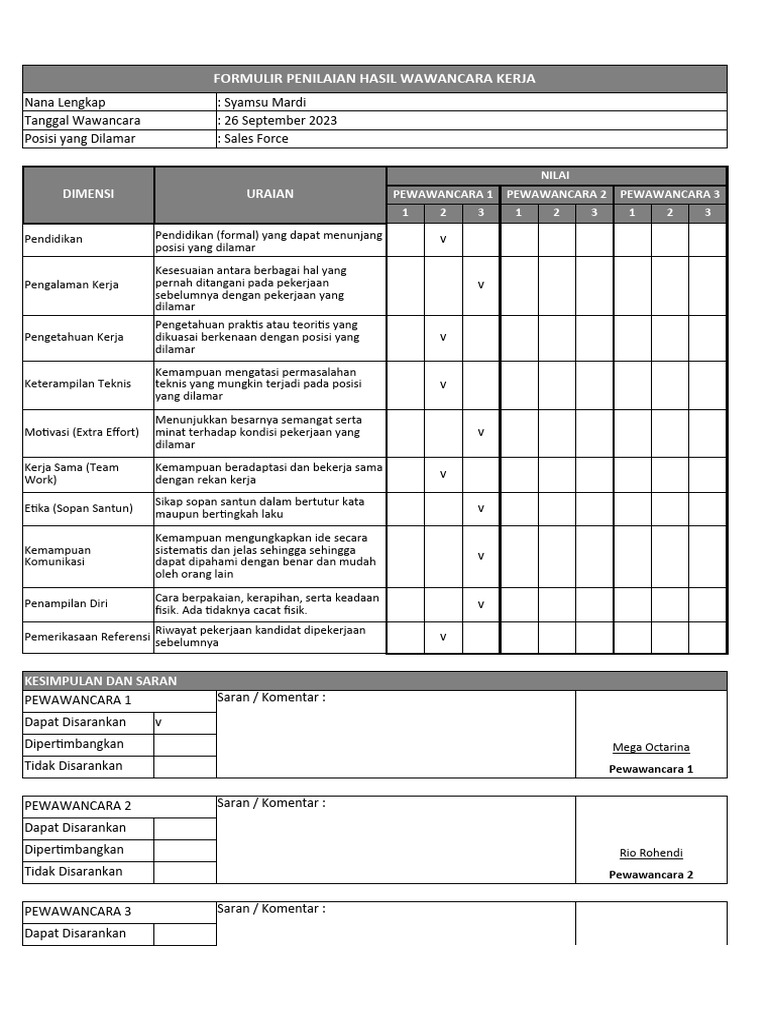 FORM - PENILAIAN HASIL WAWANCARA SLP | PDF