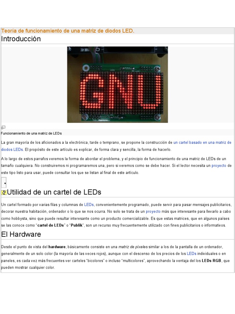 Teoría de funcionamiento de una matriz de diodos LED | PDF | Diodo ...