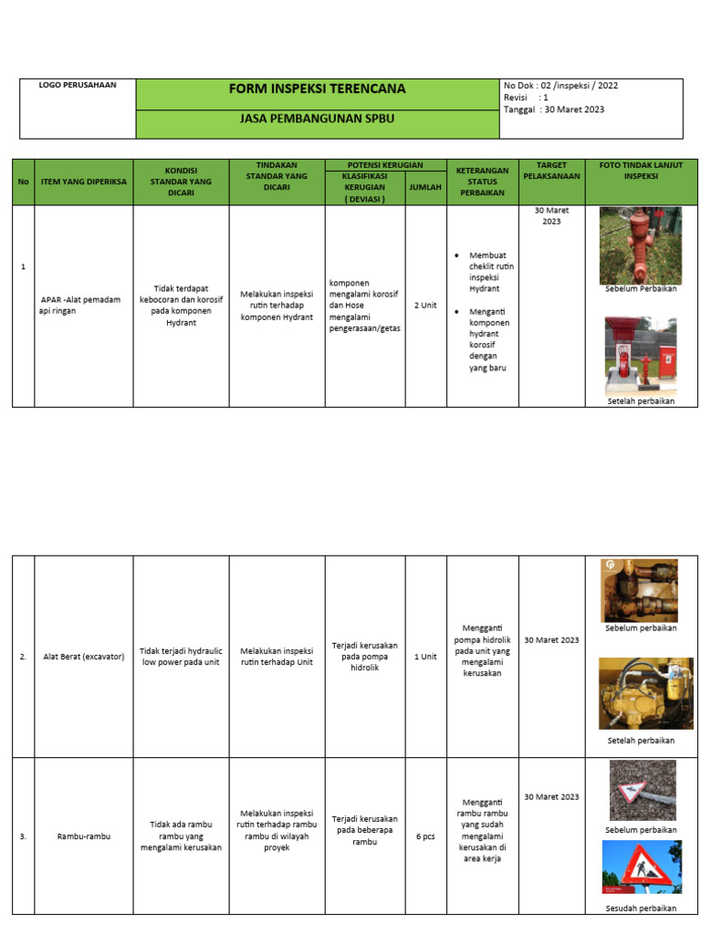 SK 02 Form Inspeksi Terencana 2 | PDF
