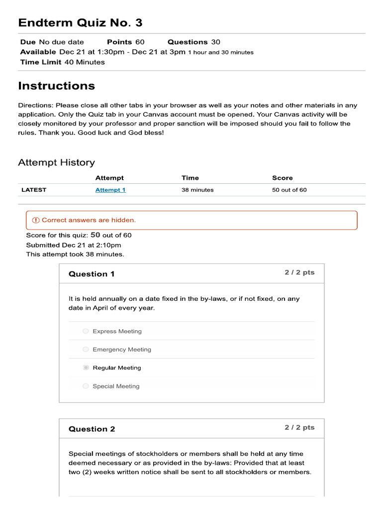 COMLAW3 Endterm Quiz No. 3 | PDF