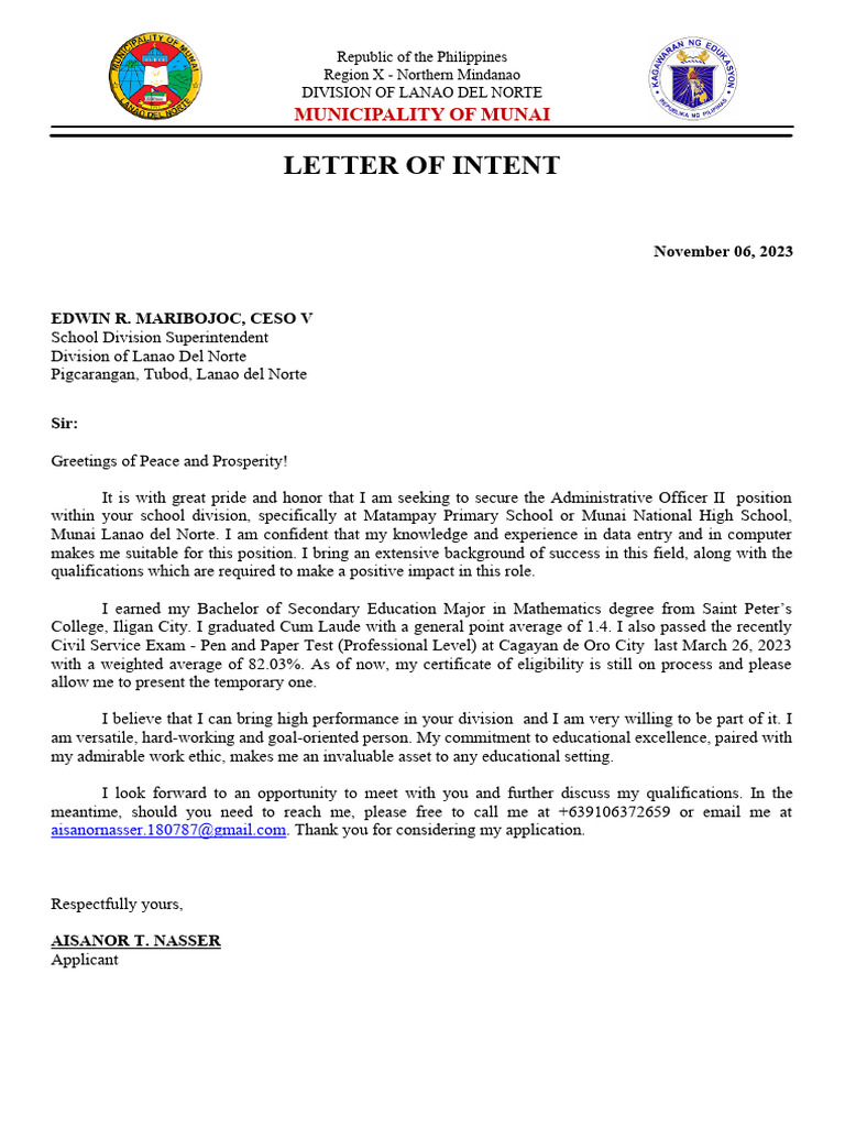 Letter of Intent | PDF