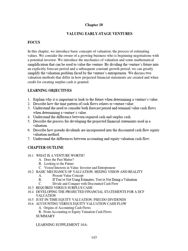 Valuing Early-Stage Ventures: Key Concepts | PDF | Valuation (Finance ...