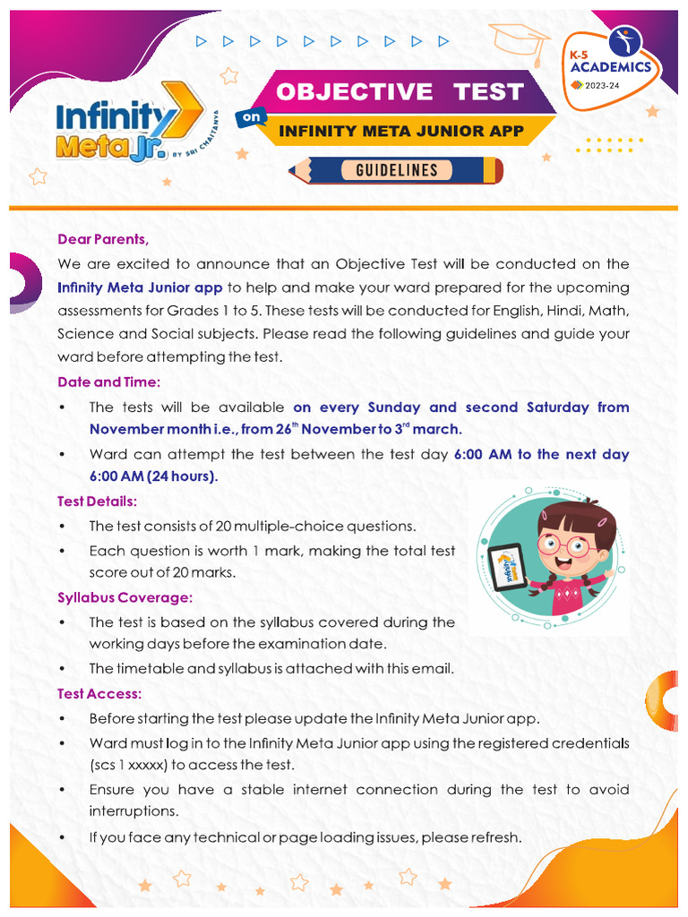 Guidelines For Infinity Meta Jr. Objective Test | PDF