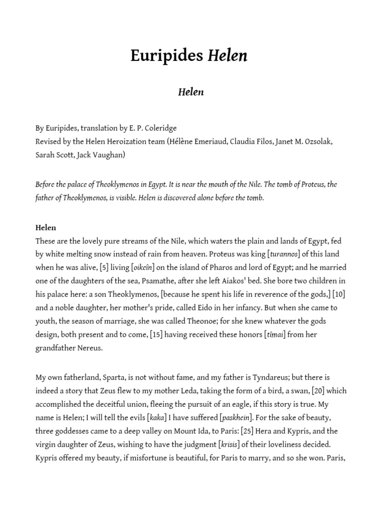 Euripides Helen | PDF | Helen Of Troy | Greek Mythology
