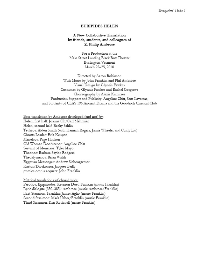 Helen Script | PDF | Helen Of Troy | Trojan War