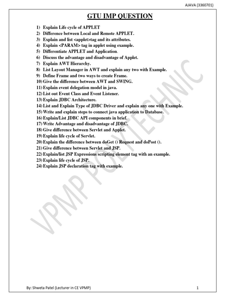 Final - MOST IMP QUESTION FOR GTU - 2020 | PDF | Databases | Html Element