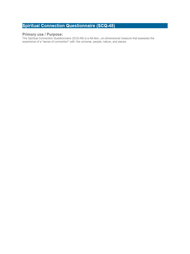 Spiritual Connection Questionnaire (SCQ-48) | PDF Spiritual Connection Questionnaire (SCQ-48) | PDF
