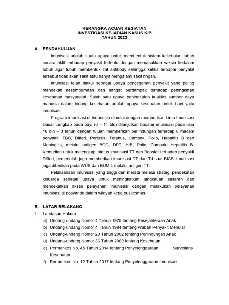 KAK Lnvestigasi Kejadian Kasus KLPL | PDF