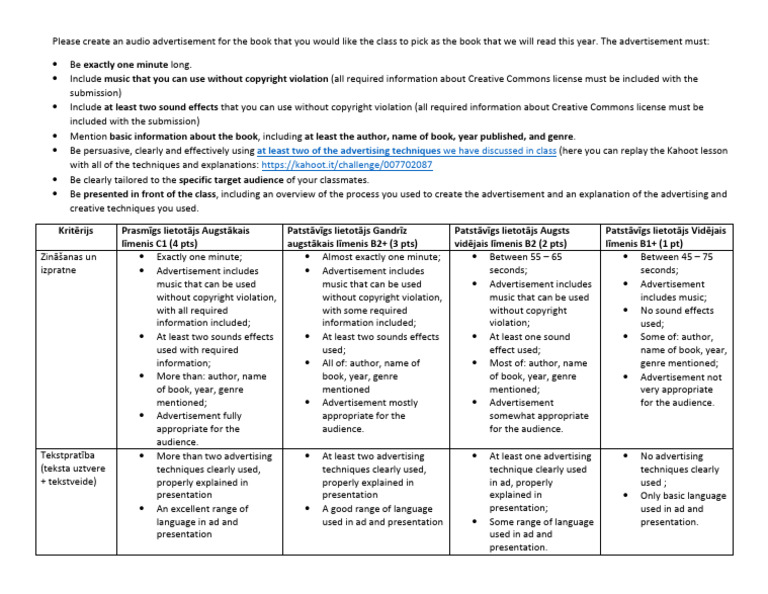 Advertisement Criteria and Rubric | PDF | Intellectual Works ...