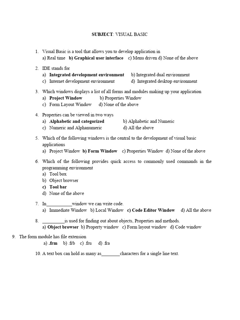 Visual-Basic MCQ3 | PDF | Programming | Computer Program