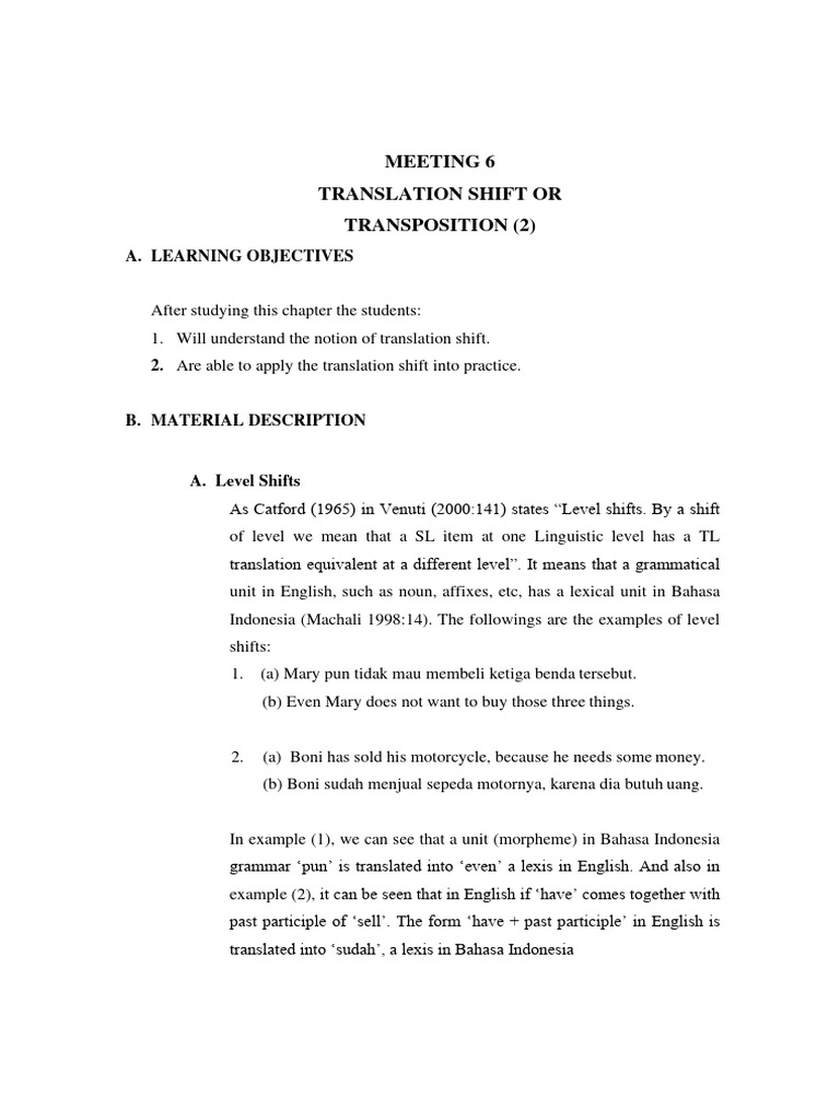 Meeting 6 - Translation Shift | PDF | Word | Verb
