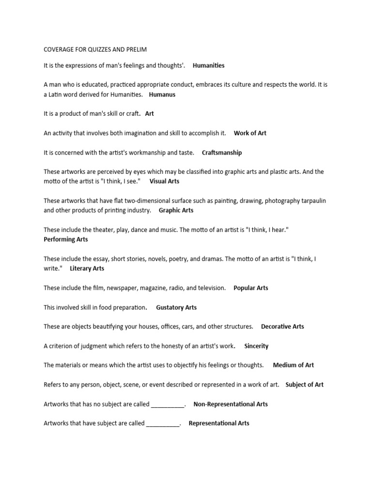 Hum 101 Coverage For Quizzes and Prelim | PDF | Paintings | Drawing