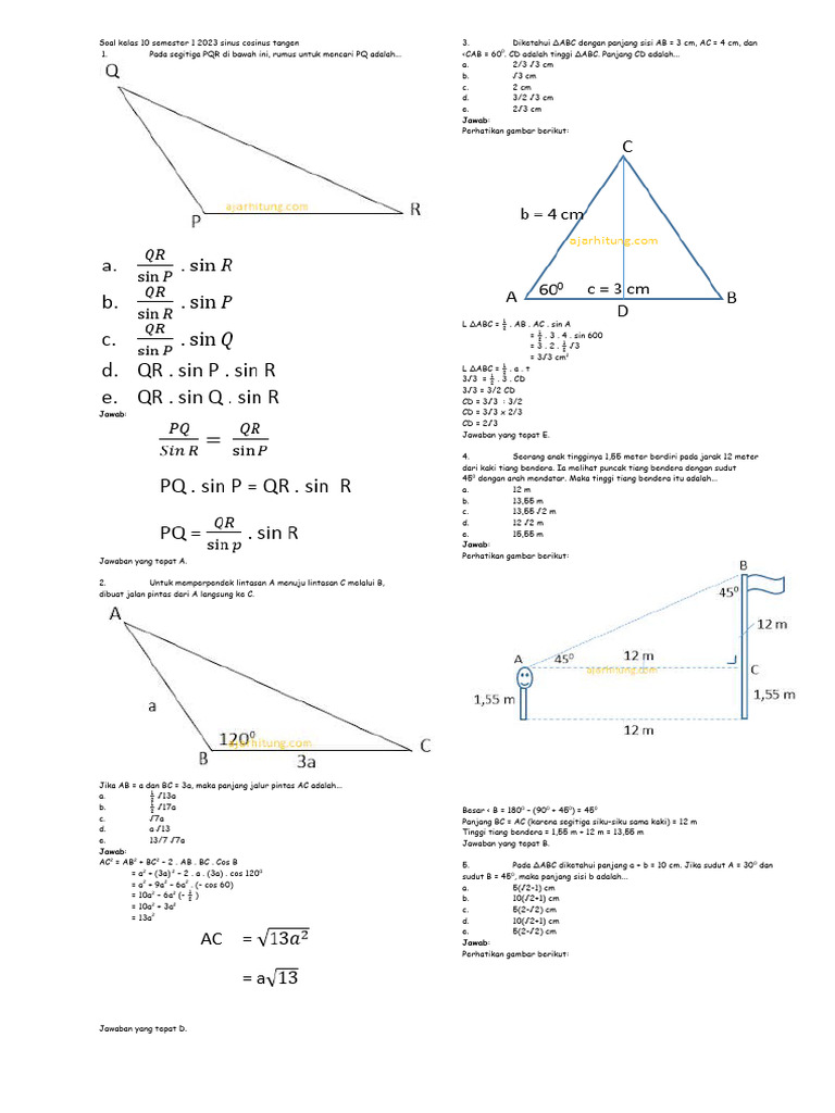 Soal Trigonometri Kelas 10 Semester 1 | PDF