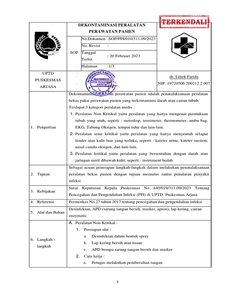 Sop Dekontaminasi Peralatan Arjasa | PDF | Pengembangan Diri