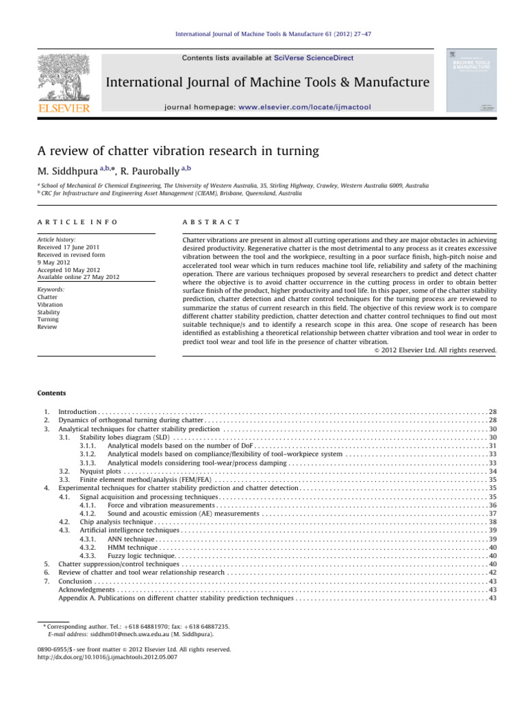 A Review of Chatter Vibration Research in Turning | PDF | Machining | Mechanics