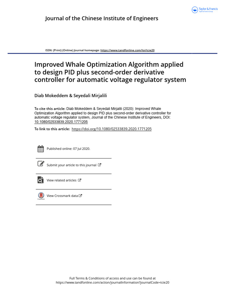 Improved Whale Optimization Algorithm Applied To Design Pid Plus Second Order Derivative