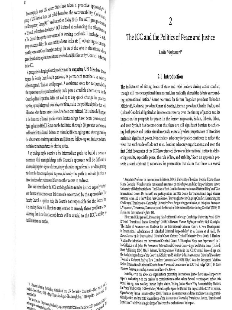 Vinjamuri, ICC and Politics Peace Justice - 2015 | PDF