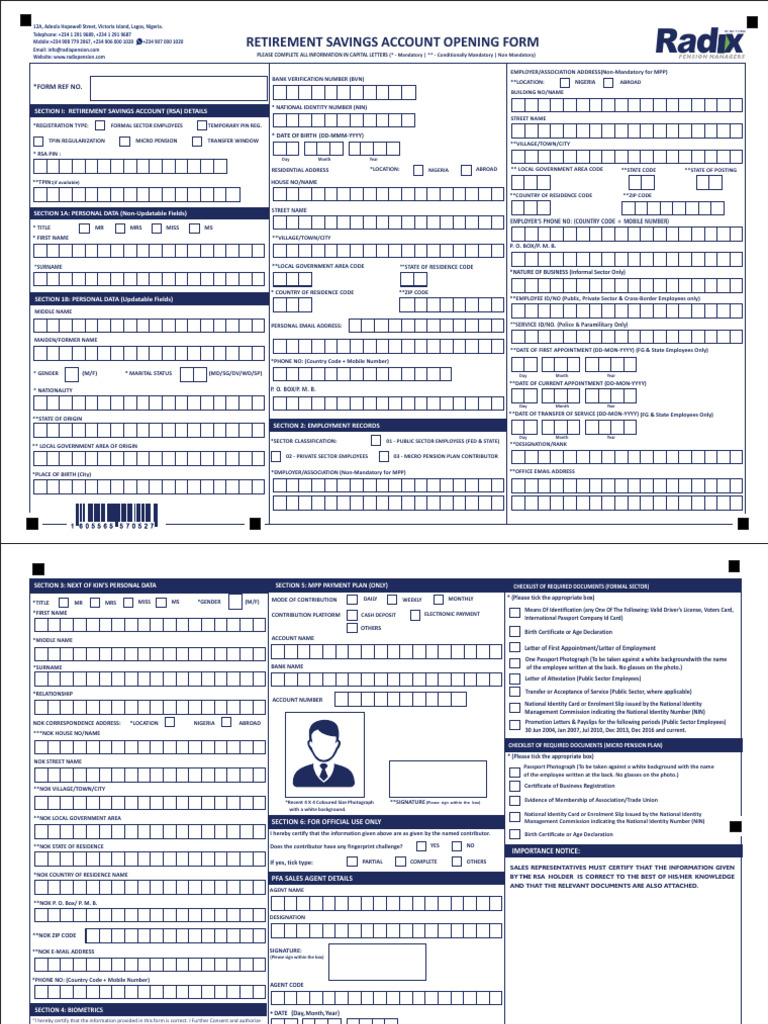 Radix Pension (RSA Form) - 1 | PDF | Identity Document | Birth Certificate