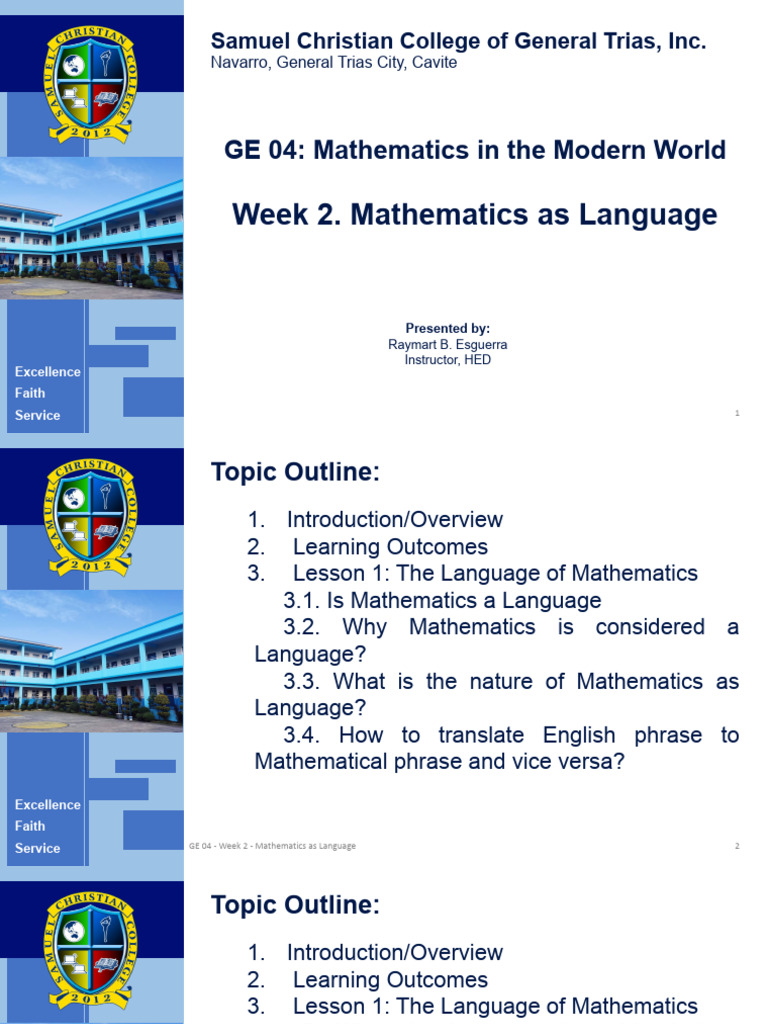 Topic 2 - Mathematics As A Language | PDF | Function (Mathematics) | Ellipsis