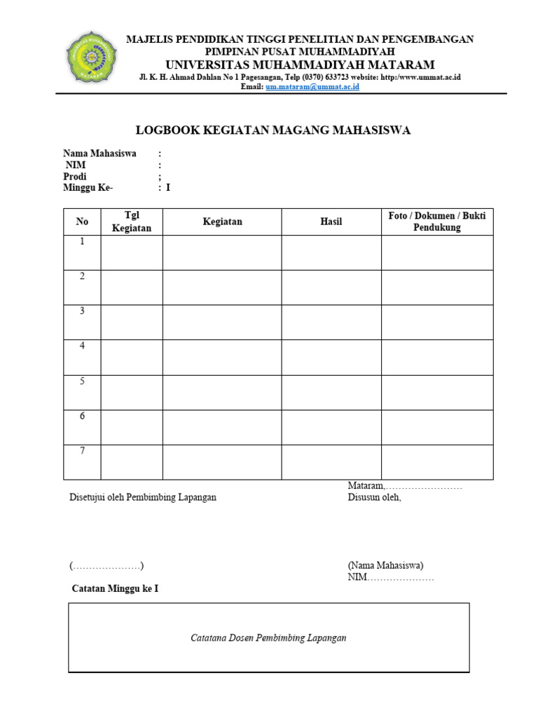 Logbook Kegiatan Magang Mahasiswa | PDF