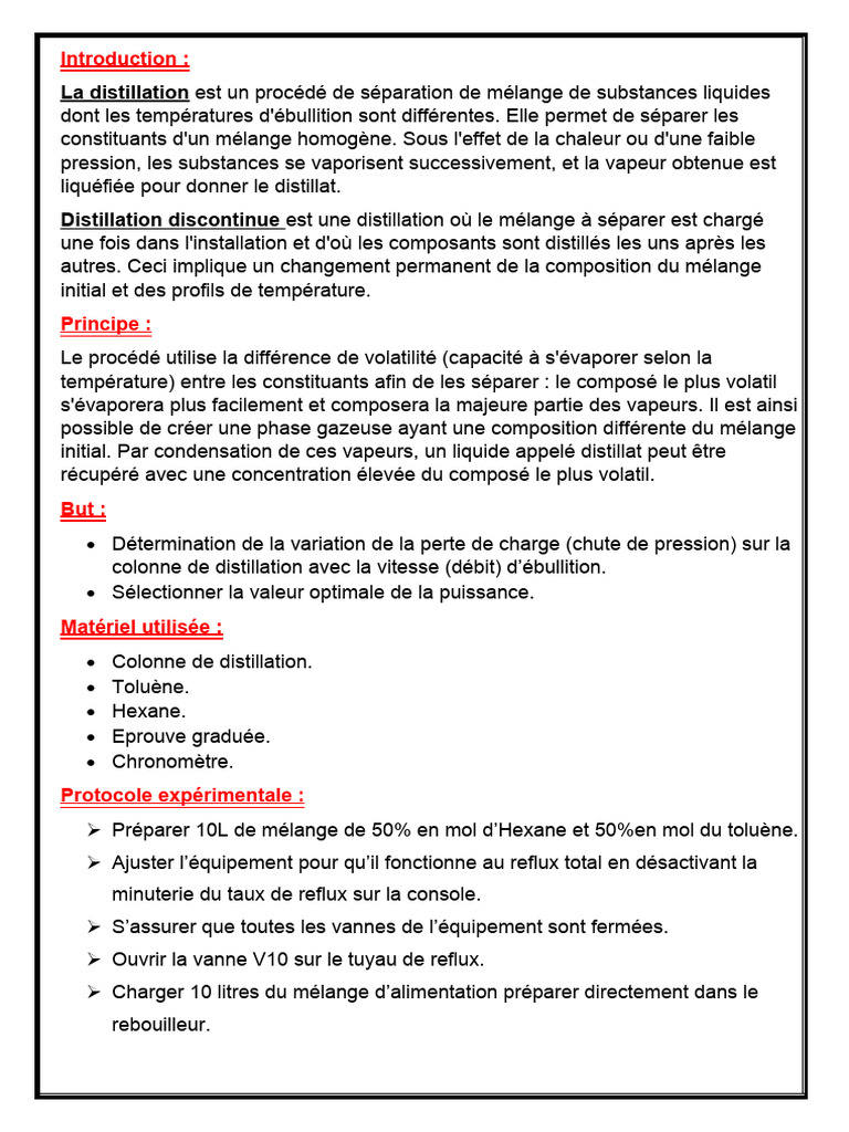 TP Opu | PDF | Distillation | Opération unitaire