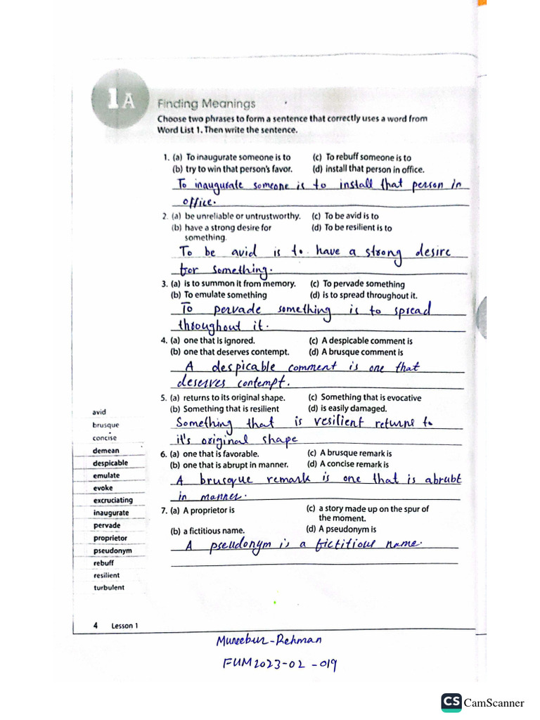 Wordly Wise 3000 Lesson 1 Written Assignment. | PDF