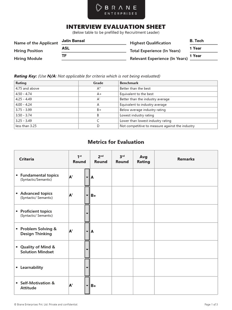 Interview Evaluation Sheet - V3 - Jatin Bansal | PDF | Intelligence | Learning