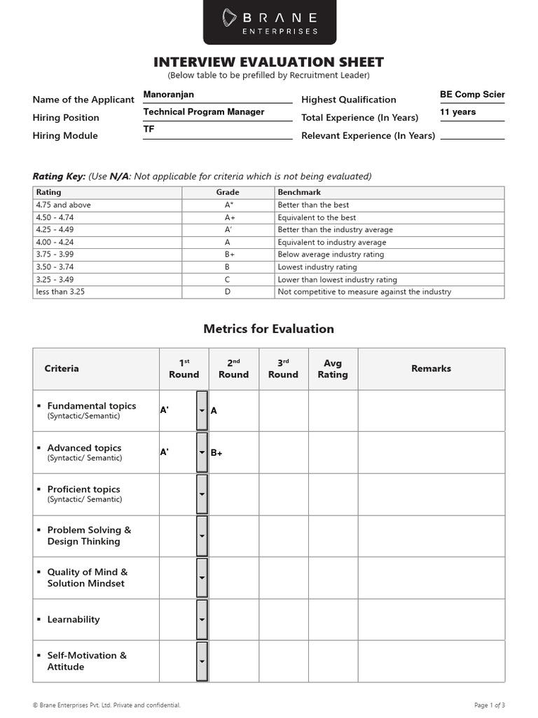 Interview Evaluation Sheet Template | PDF | Intelligence | Human ...