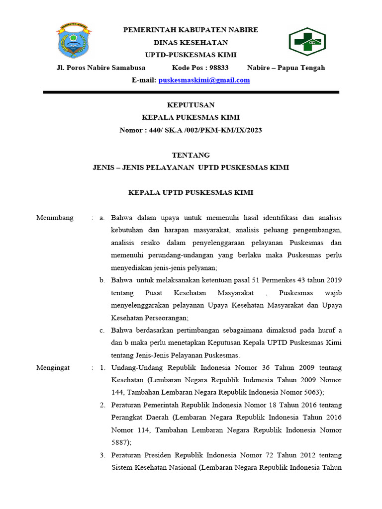 002 SK Jenis Pelayanan | PDF