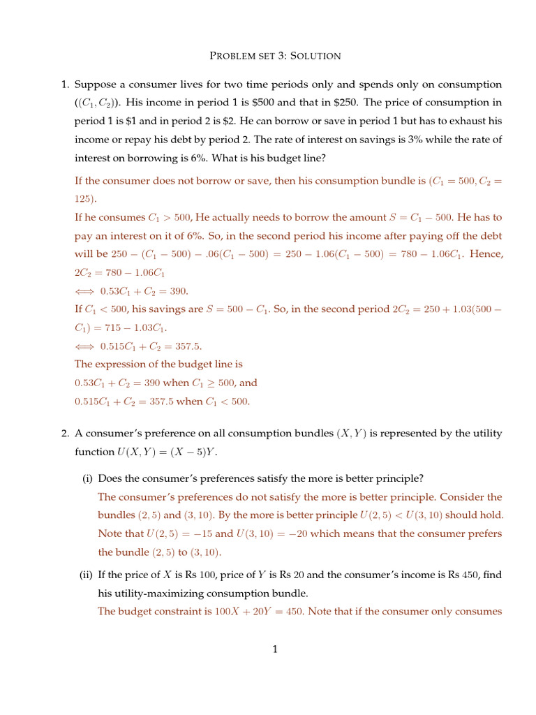 Problem Set 3 (Solution) | PDF | Interest | Consumption (Economics)