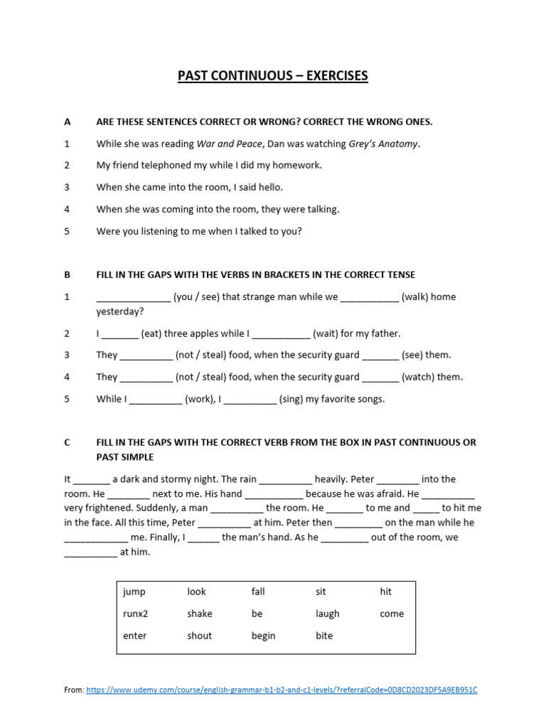 Past Continuous Grammar Exercises | PDF | Language Arts & Discipline