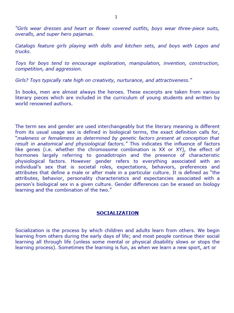 Socializing Gender | PDF | Socialization | Gender