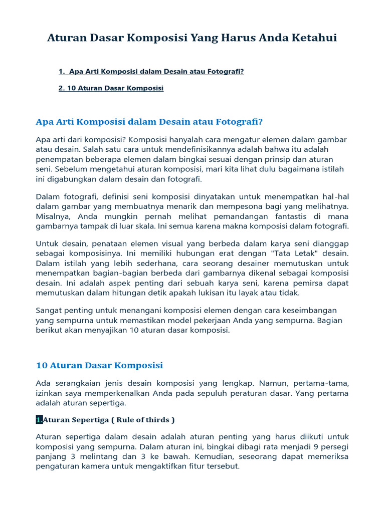 Aturan Dasar Komposisi Visual | PDF | Metode & Bahan Ajar | Komputer