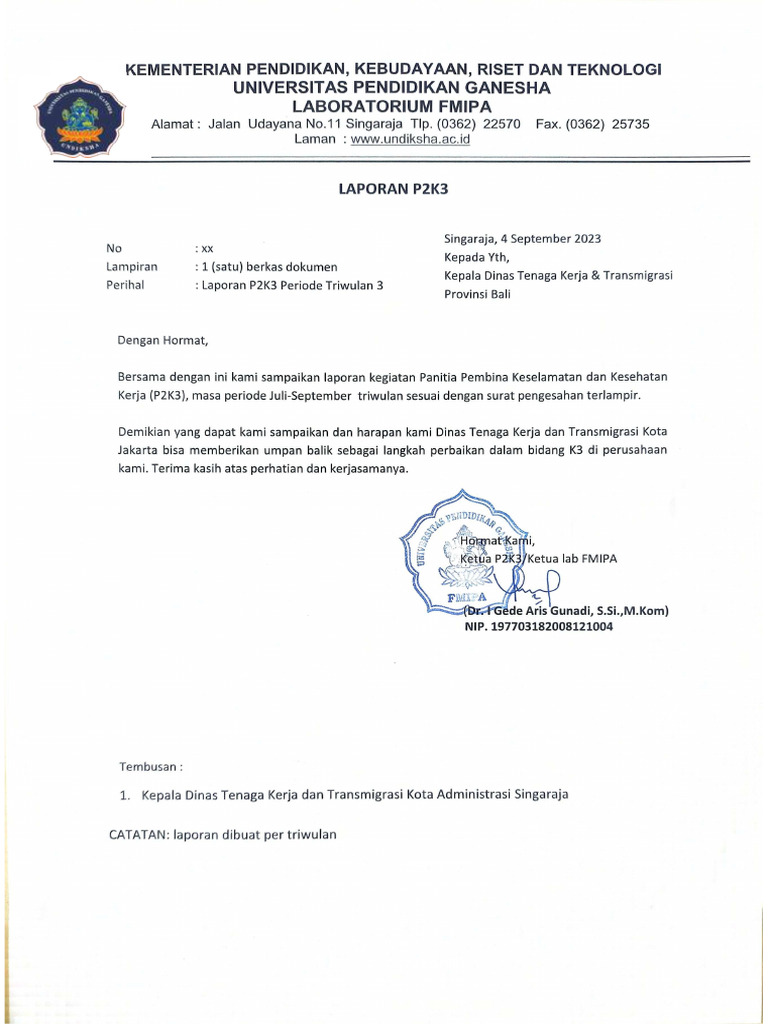 CP - 6.1 - Laporan P2K3 | PDF