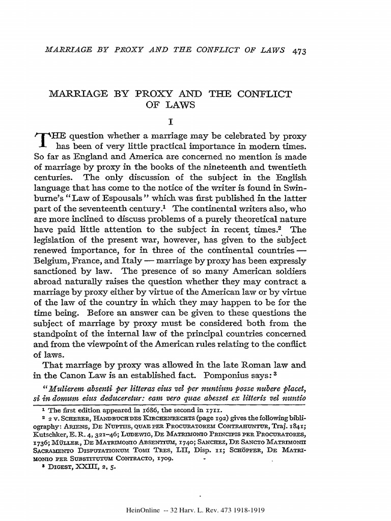 Marriage by Proxy and The Conflict of Laws | Download Free PDF ...