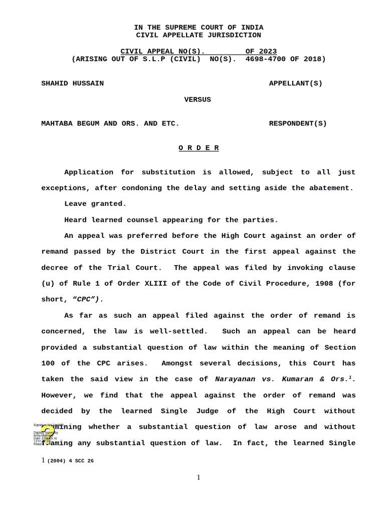 SHAHID HUSSAIN vs. MAHTABA BEGUM AND ORS. AND ETC. | PDF | Appeal ...