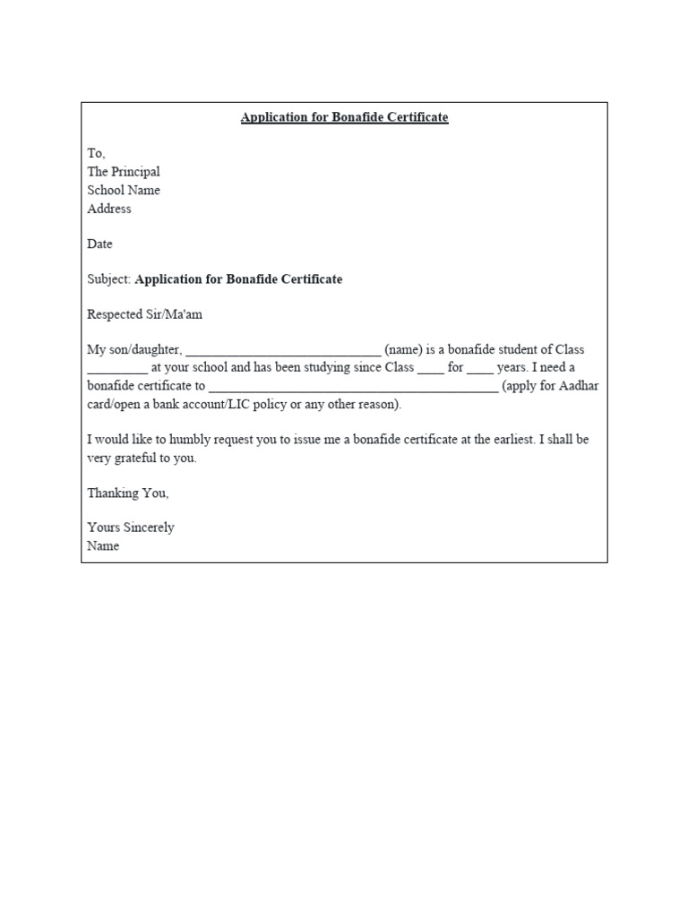 Bonafide Certificate From School by Parents | PDF | Career & Growth ...