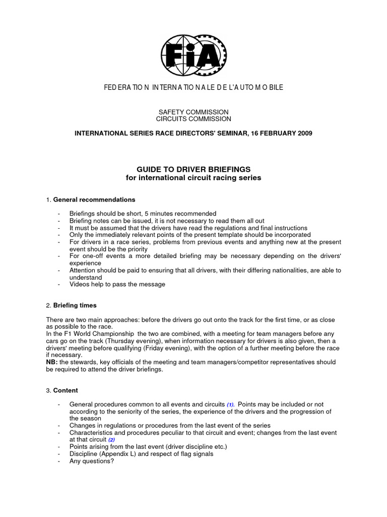 Guide To Driver Briefing V1 A | PDF | Formula One | Formula One Races