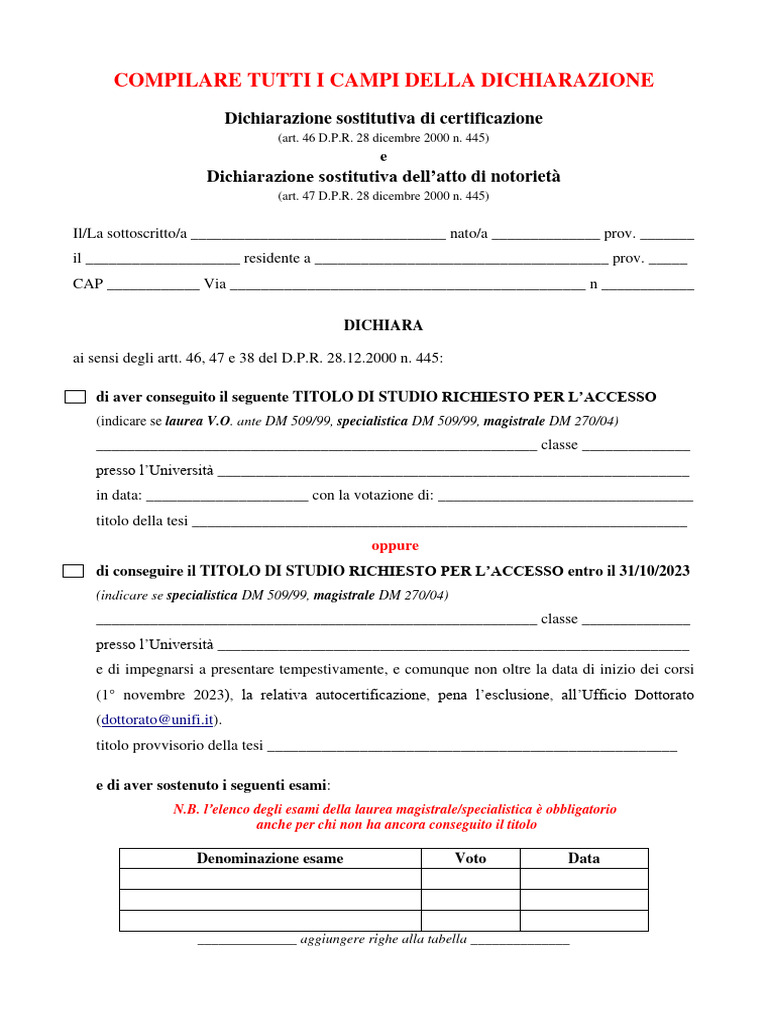 Dichiarazione Sostitutiva | PDF