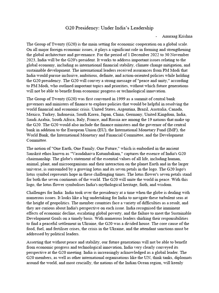 G20 Presidency | PDF | Global Politics | International Relations