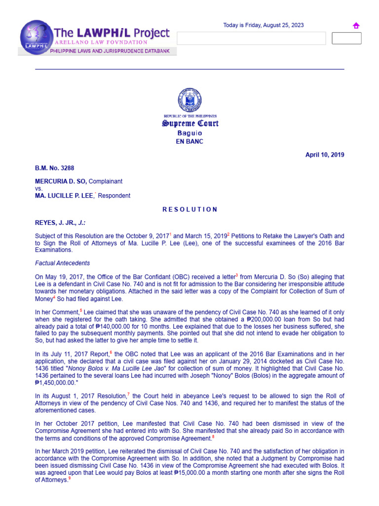B.M. No. 3288 - Mercuria D. So vs. Ma. Lucille P. Lee | PDF | Moral ...
