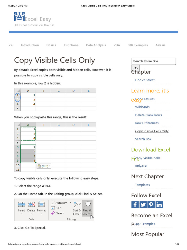 Copy Visible Cells Only in Excel (In Easy Steps) | PDF | Microsoft Excel | Information Technology