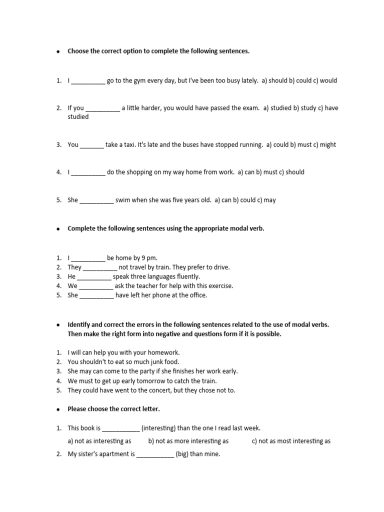 Choose The Correct Option To Complete The Following Sentences | PDF ...
