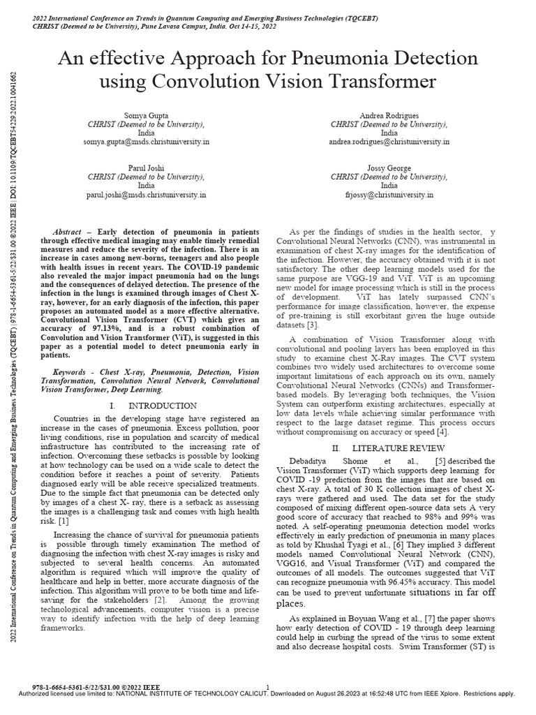 An Effective Approach For Pneumonia Detection Using Convolution Vision ...